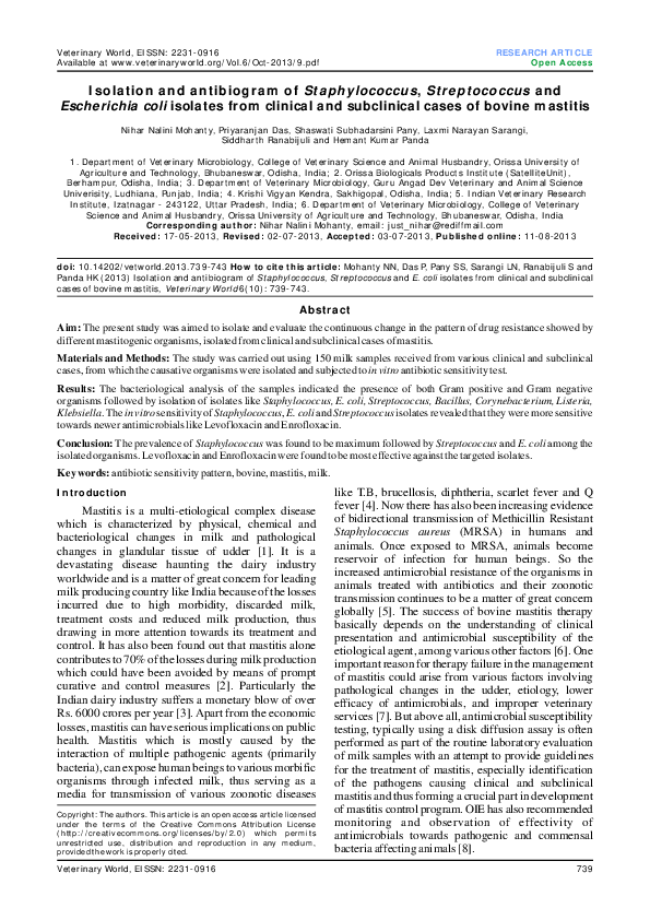 (PDF) Isolation and antibiogram of Staphylococcus, Streptococcus and ...
