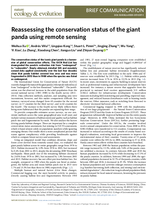 (PDF) Reassessing the conservation status of the giant panda using ...
