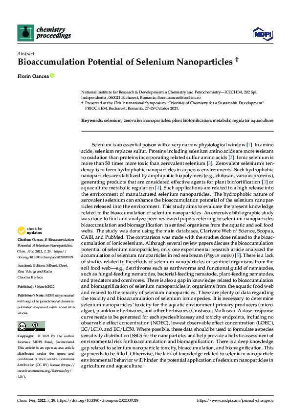 (PDF) Bioaccumulation Potential of Selenium Nanoparticles