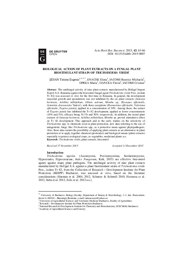 Pdf Effect Of Plant Extracts On Trichoderma Viride Biocontrol