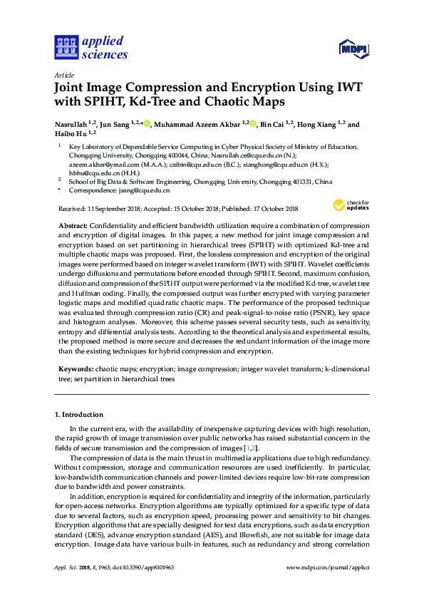 (PDF) Joint Image Compression and Encryption Using IWT with SPIHT, Kd-Tree and Chaotic Maps ...