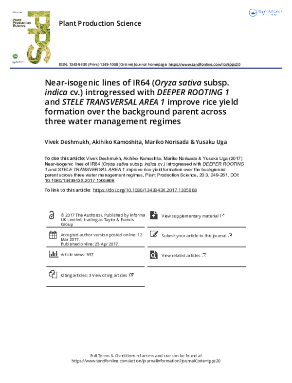 (PDF) Near-isogenic lines of IR64 (Oryza sativa subsp. indica cv ...