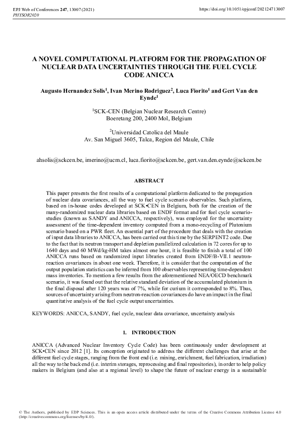 (PDF) A Novel Computational Platform for the Propagation of Nuclear Data Uncertainties Through ...