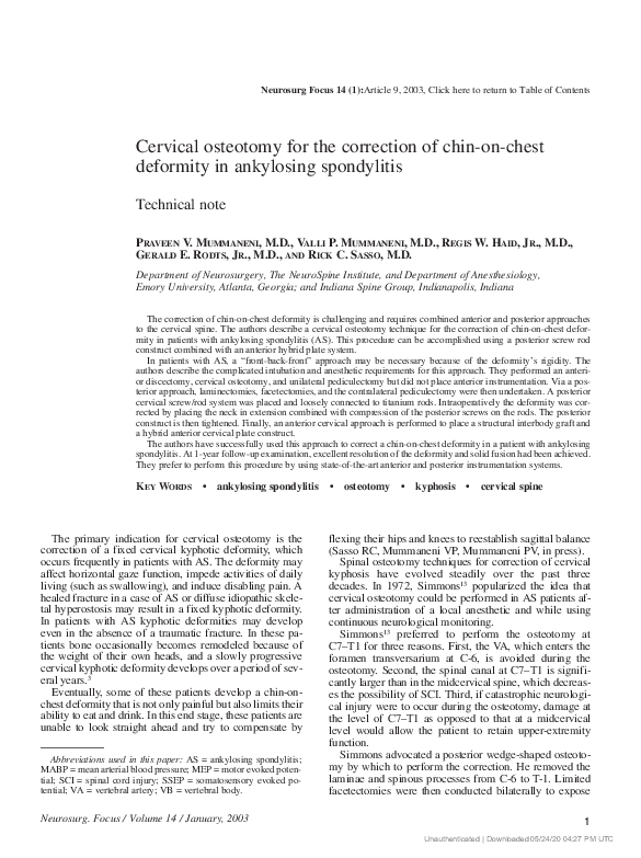 (PDF) Cervical osteotomy for the correction of chin-on-chest deformity ...