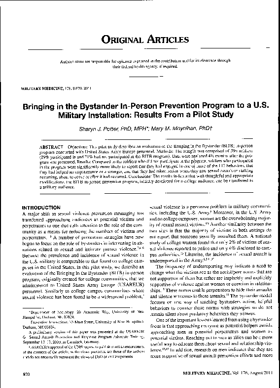 (PDF) Bringing in the Bystander In-Person Prevention Program to a U.S ...