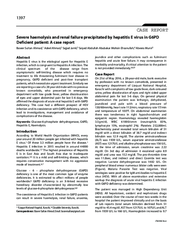 (PDF) Severe haemolysis and renal failure precipitated by hepatitis E ...