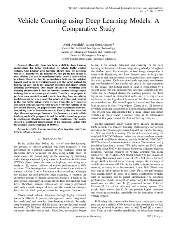 (PDF) Vehicle Counting using Deep Learning Models: A Comparative Study