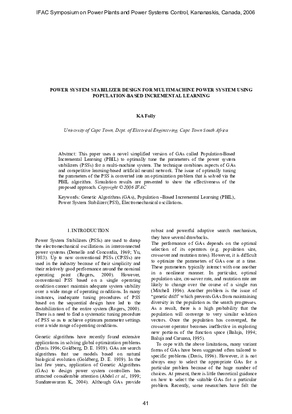 (PDF) Power system stabilizer design for multimachine power system using population-based ...