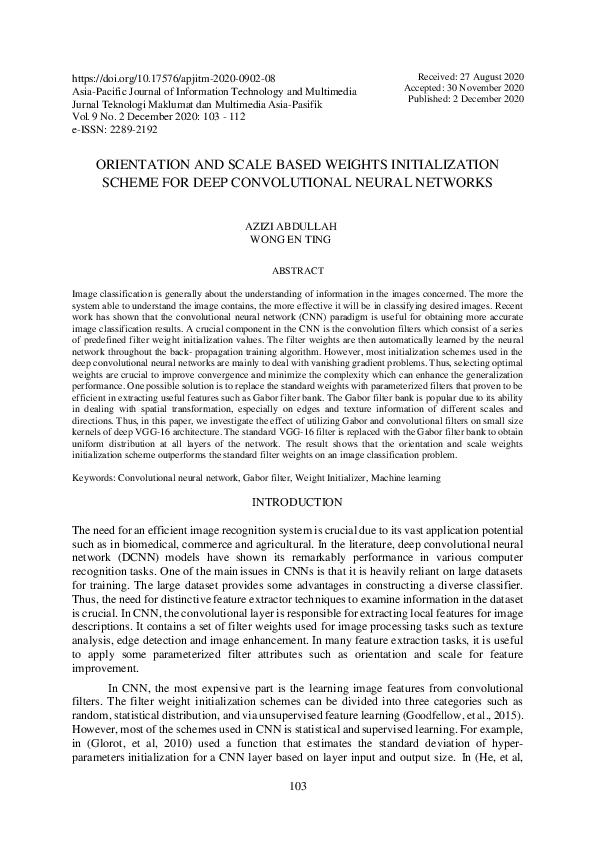 Pdf Orientation And Scale Based Weights Initialization Scheme For