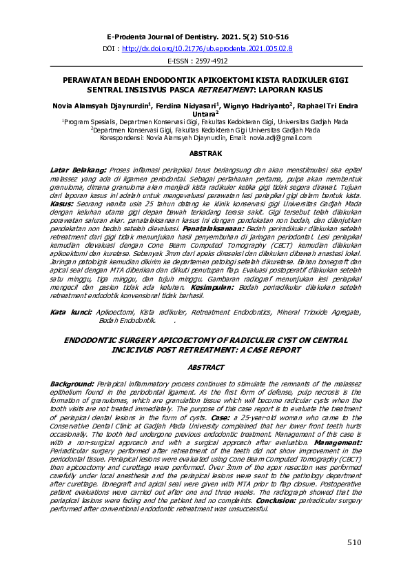 (PDF) Perawatan Bedah Endodontik Apikoektomi Kista Radikuler Gigi ...