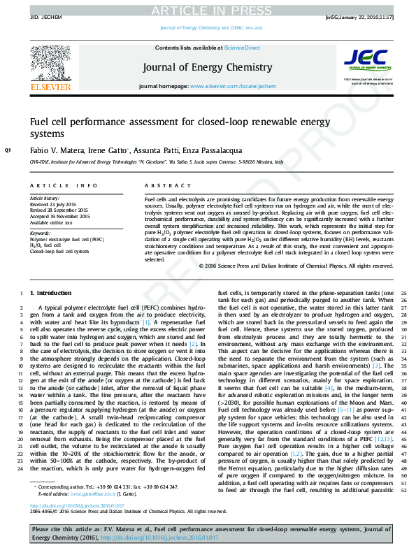 (PDF) Fuel cell performance assessment for closed-loop renewable energy systems