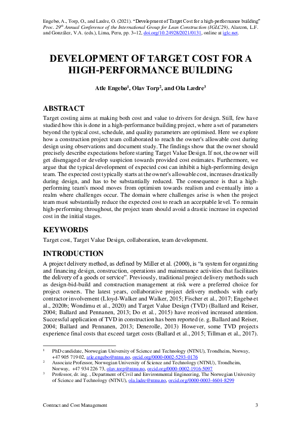 (PDF) Development of Target Cost for a High-Performance Building