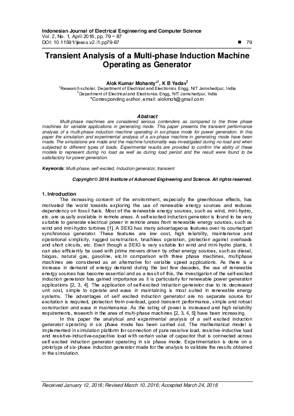 (PDF) Transient Analysis of a Multi-phase Induction Machine Operating as Generator