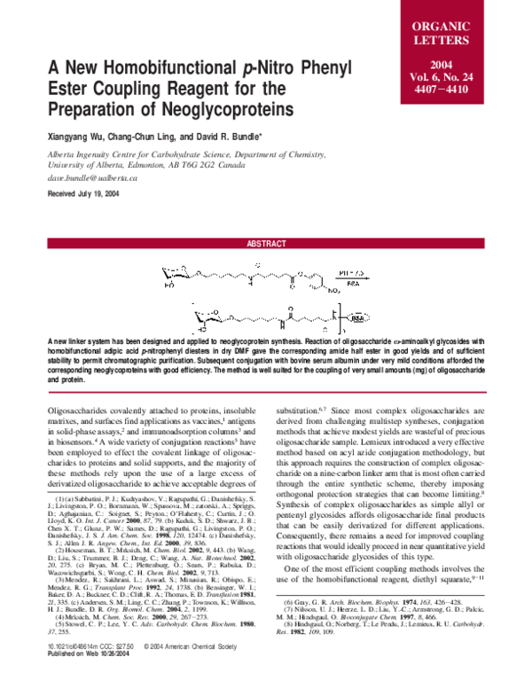 (PDF) A New Homobifunctional p-Nitro Phenyl Ester Coupling Reagent for ...