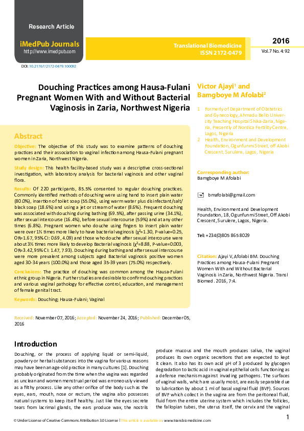 (PDF) Douching Practices among Hausa-Fulani Pregnant Women With and ...