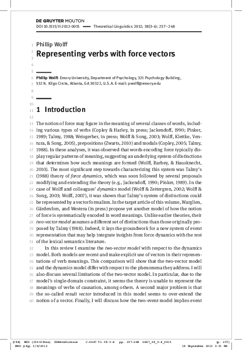 (PDF) Representing verbs with force vectors