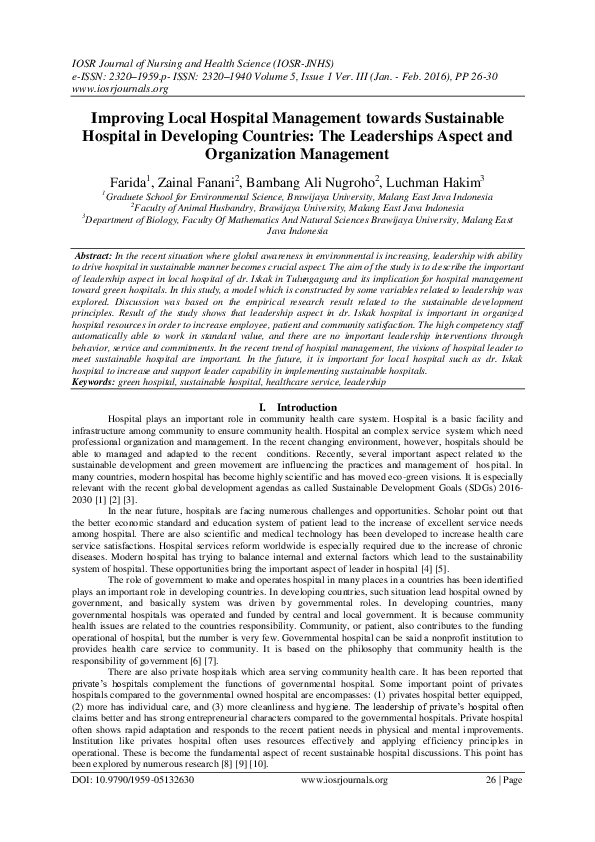 (PDF) Improving Local Hospital Management towards Sustainable Hospital ...