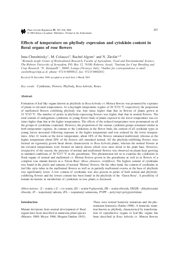 (PDF) Effects of temperature on phyllody expression and cytokinin ...