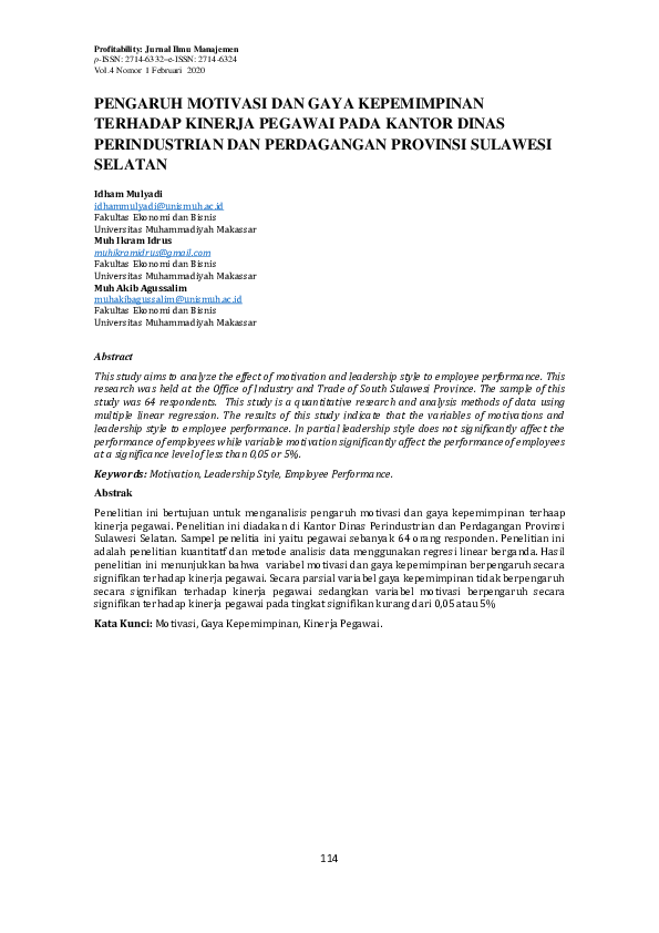 (PDF) Pengaruh Motivasi Dan Gaya Kepemimpinan Terhadap Kinerja Pegawai Pada Kantor Dinas ...