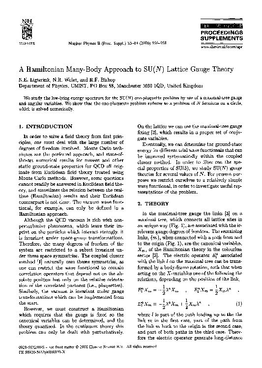 (PDF) A Hamiltonian Many-Body Approach to SU(N) Lattice Gauge Theory