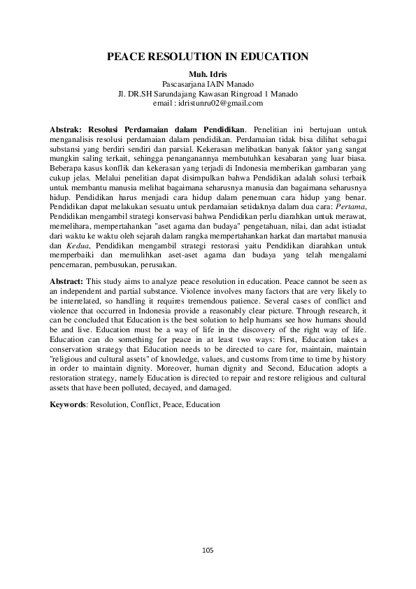 (PDF) Peace Resolution in Education