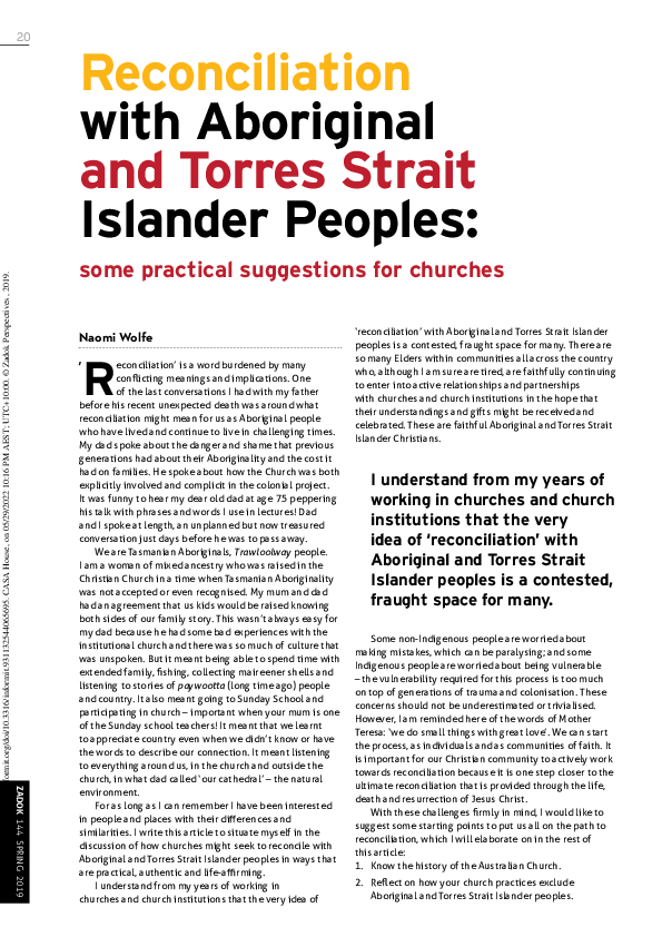 (PDF) Reconciliation with Aboriginal and Torres Strait Islander peoples ...