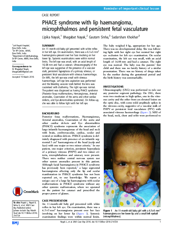 (PDF) PHACE syndrome with lip haemangioma, microphthalmos and ...