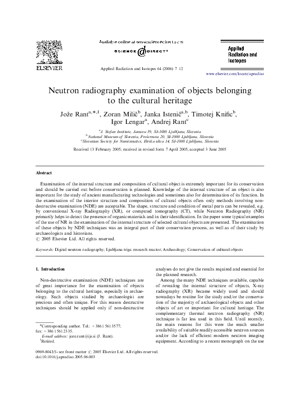 (PDF) Neutron radiography examination of objects belonging to the ...