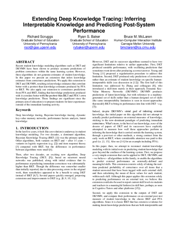(PDF) Extending Deep Knowledge Tracing: Inferring Interpretable Knowledge and Predicting Post ...