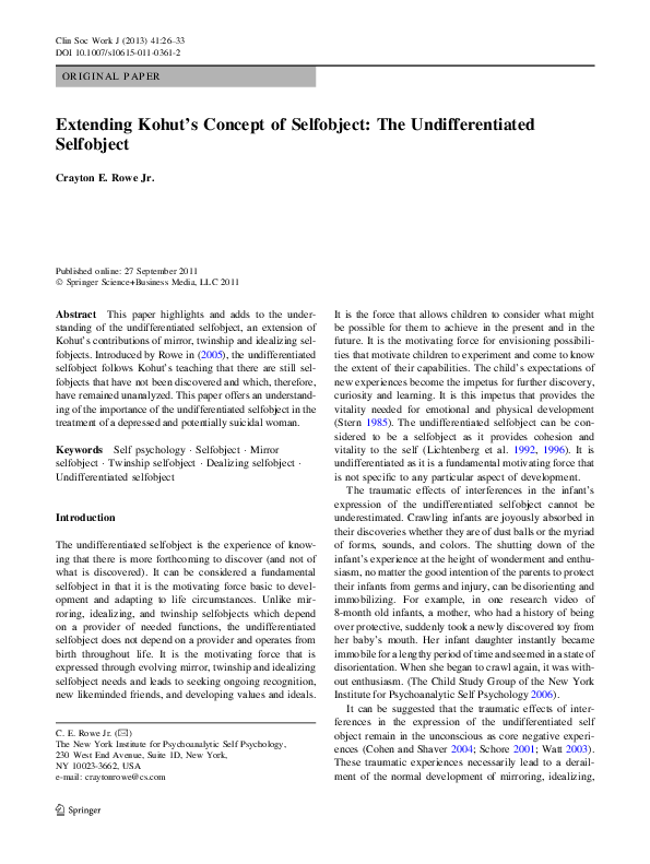 (PDF) Extending Kohut’s Concept of Selfobject: The Undifferentiated ...