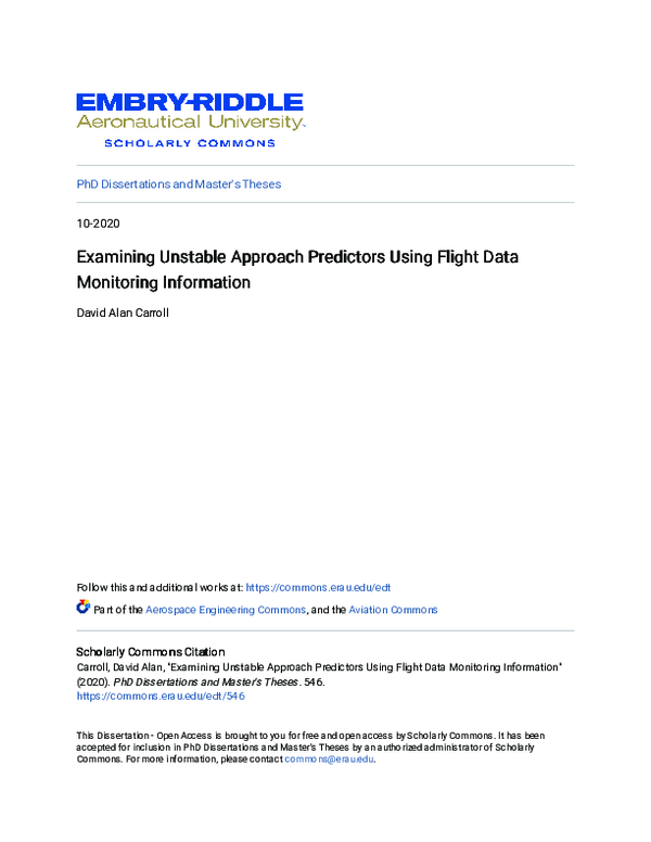 (PDF) Examining Unstable Approach Predictors Using Flight Data ...