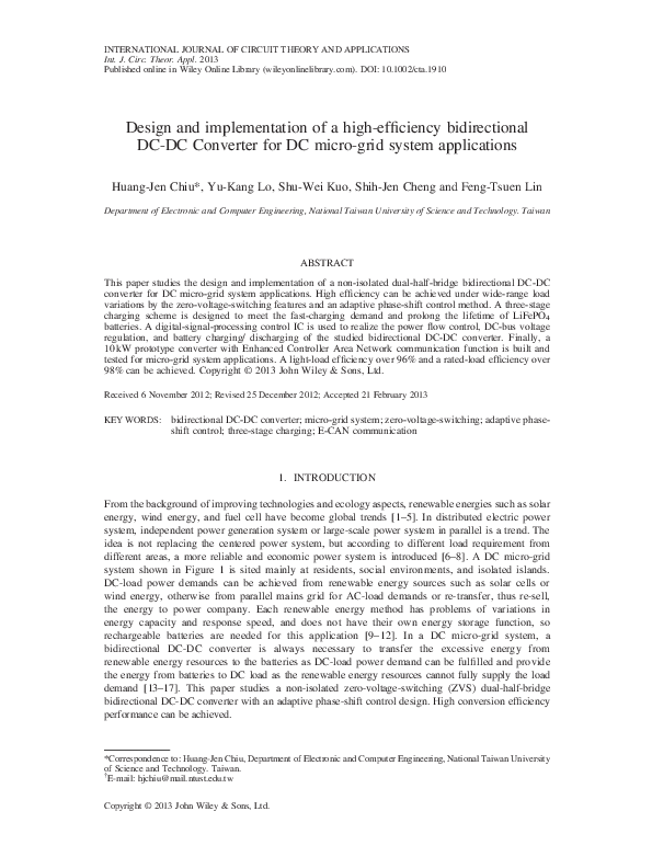 (PDF) Design and implementation of a high-efficiency bidirectional DC-DC Converter for DC micro ...