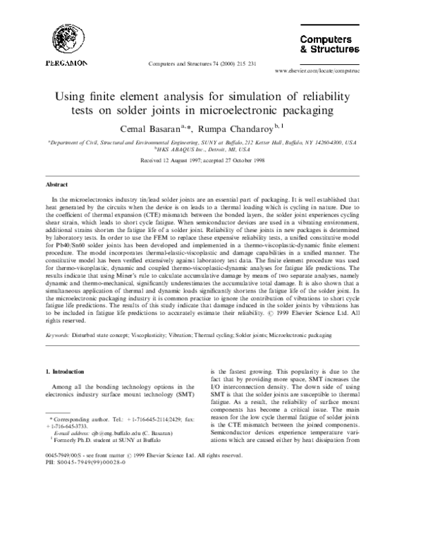 Pdf Using Finite Element Analysis For Simulation Of Reliability Tests