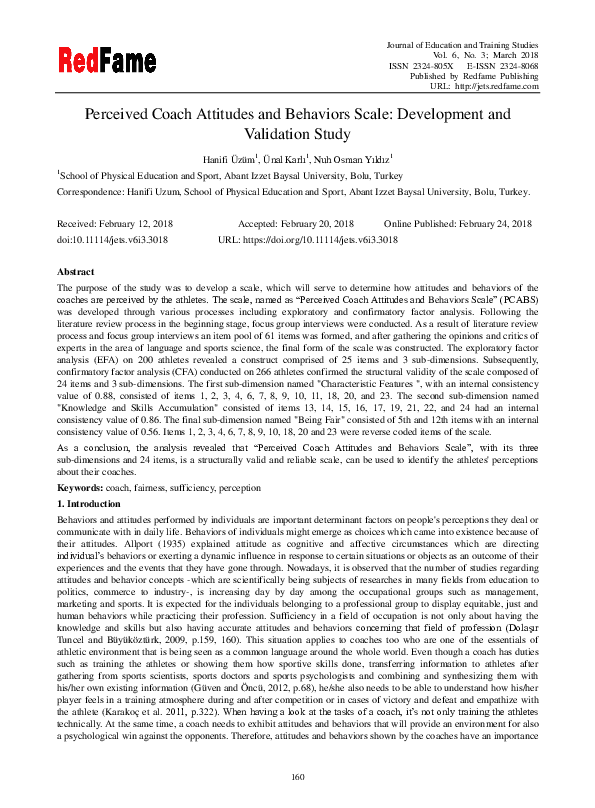 (PDF) Perceived Coach Attitudes and Behaviors Scale: Development and ...