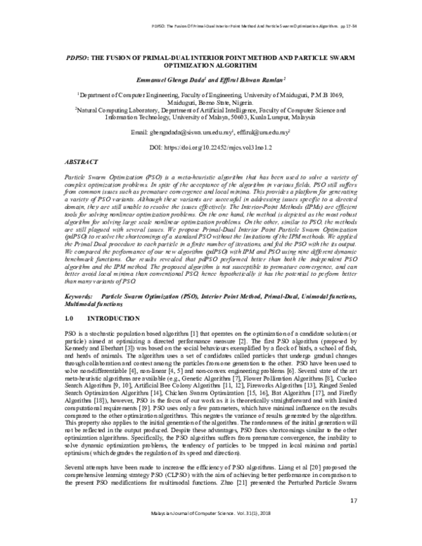 (PDF) Pdpso: The Fusion of Primal-Dual Interior Point Method and Particle Swarm Optimization ...