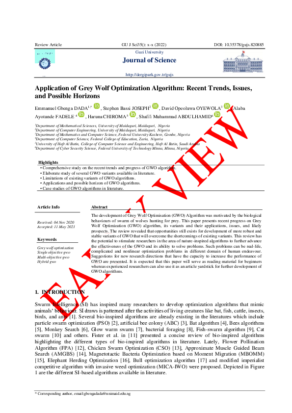 (PDF) Application of Grey Wolf Optimization Algorithm: Recent Trends ...