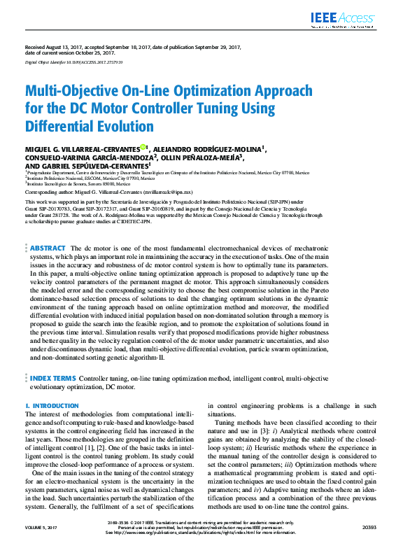 (PDF) Multi-Objective On-Line Optimization Approach for the DC Motor Controller Tuning Using ...