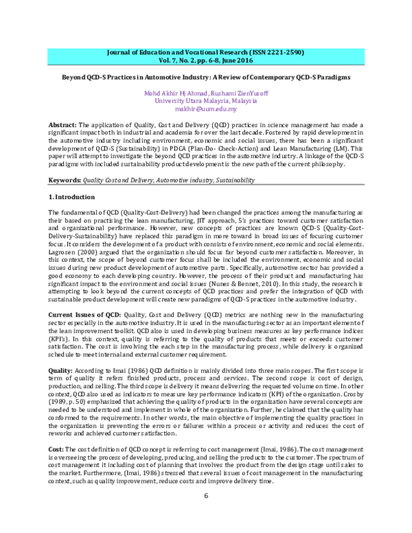 (PDF) Beyond QCD-S Practices in Automotive Industry: A Review of ...