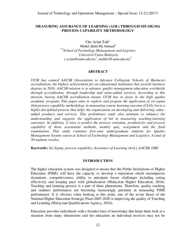(PDF) Measuring assurance of learning (AOL) throught six-sigma process ...