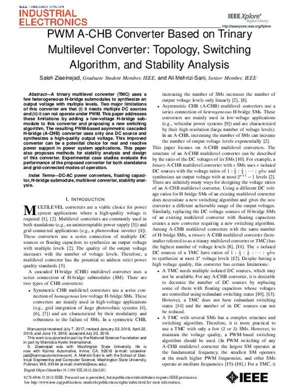 (PDF) PWM A-CHB Converter Based on Trinary Multilevel Converter: Topology, Switching Algorithm ...