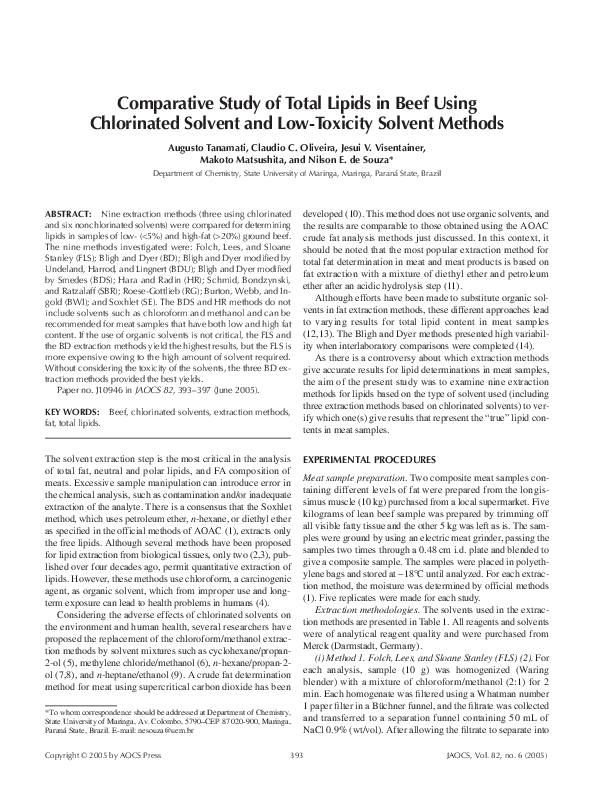(PDF) Comparative study of total lipids in beef using chlorinated ...