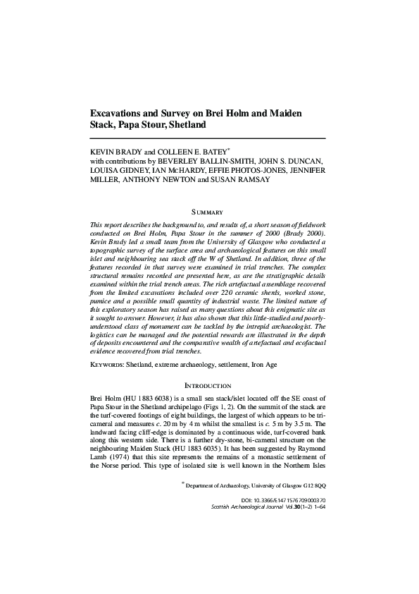 (PDF) Excavations and Survey on Brei Holm and Maiden Stack, Papa Stour ...