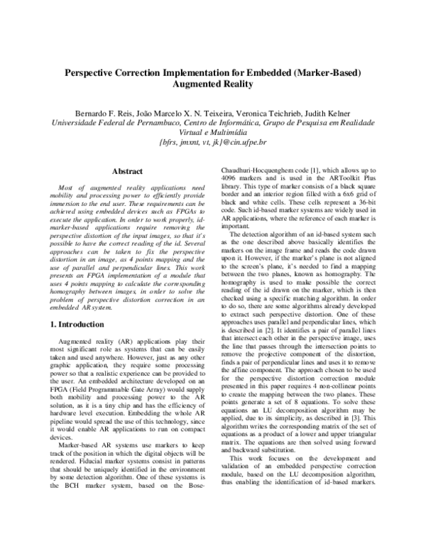 (PDF) Perspective Correction Implementation for Embedded (Marker-Based) Augmented Reality ...