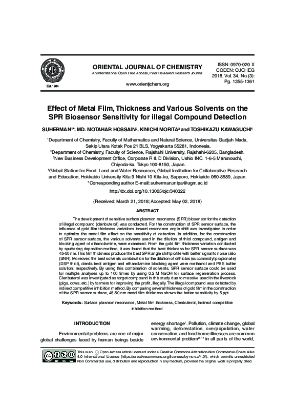(PDF) Effect of Metal Film, Thickness and Various Solvents on the SPR ...