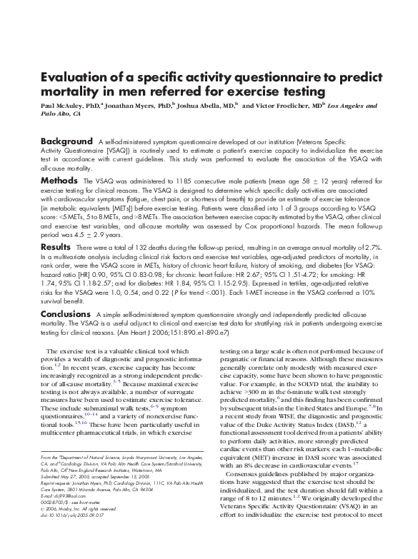 (PDF) Evaluation of a specific activity questionnaire to predict ...