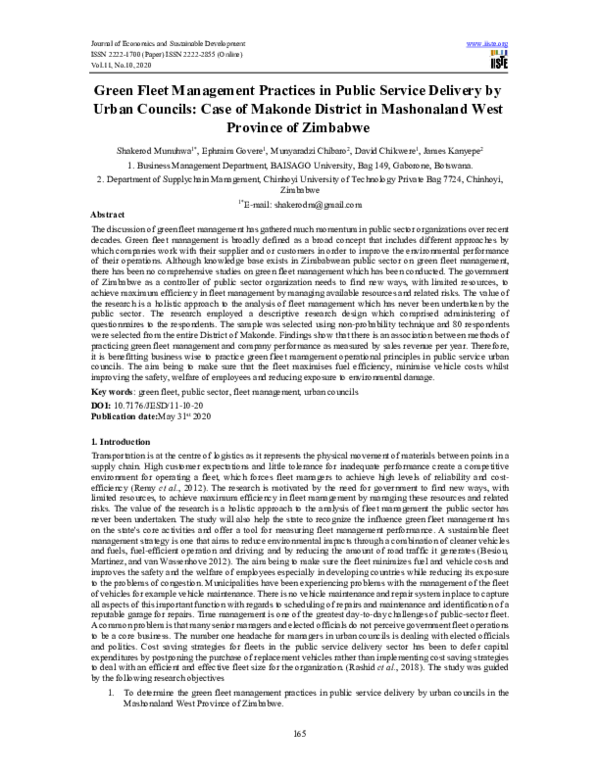 (PDF) Green Fleet Management Practices in Public Service Delivery by ...