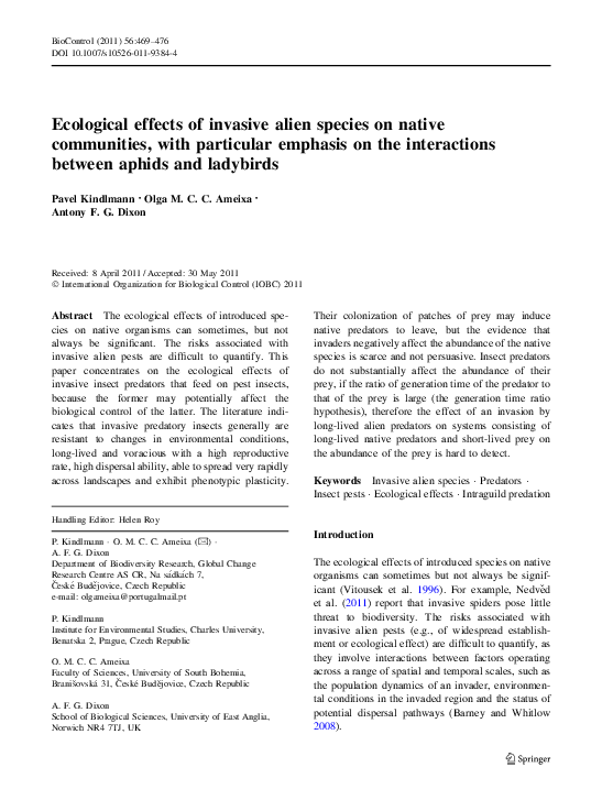 (PDF) Ecological effects of invasive alien species on native ...