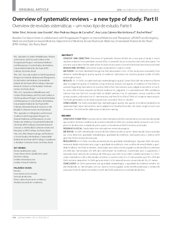 (PDF) Overview of systematic reviews - a new type of study: part I: why ...