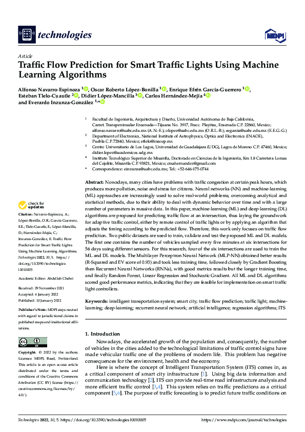 Pdf Traffic Flow Prediction For Smart Traffic Lights Using Machine Learning Algorithms