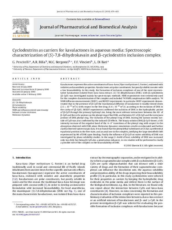 (PDF) Cyclodextrins as carriers for kavalactones in aqueous media ...